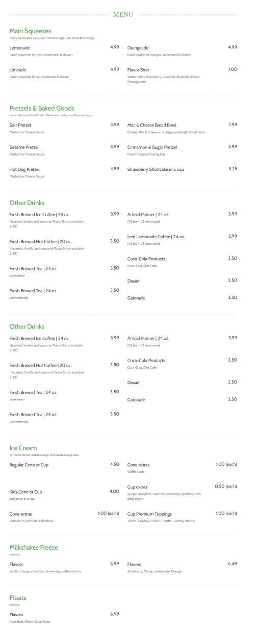 Lane's Lemonade menu in Dunedin, Florida, USA