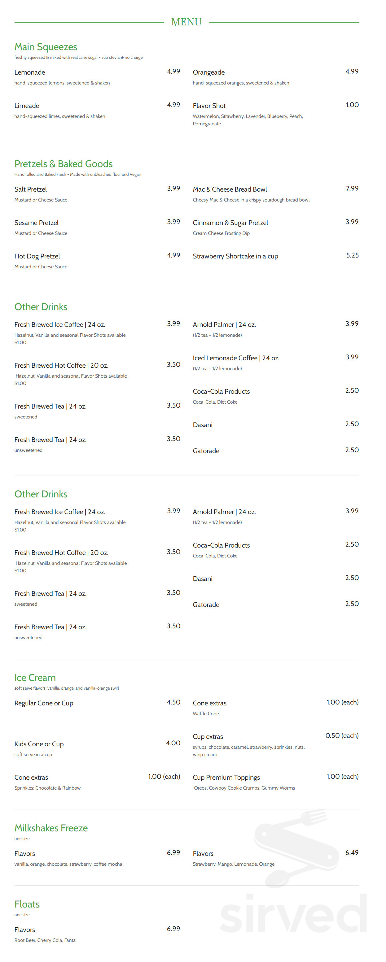 Lane's Lemonade menu in Dunedin, Florida, USA