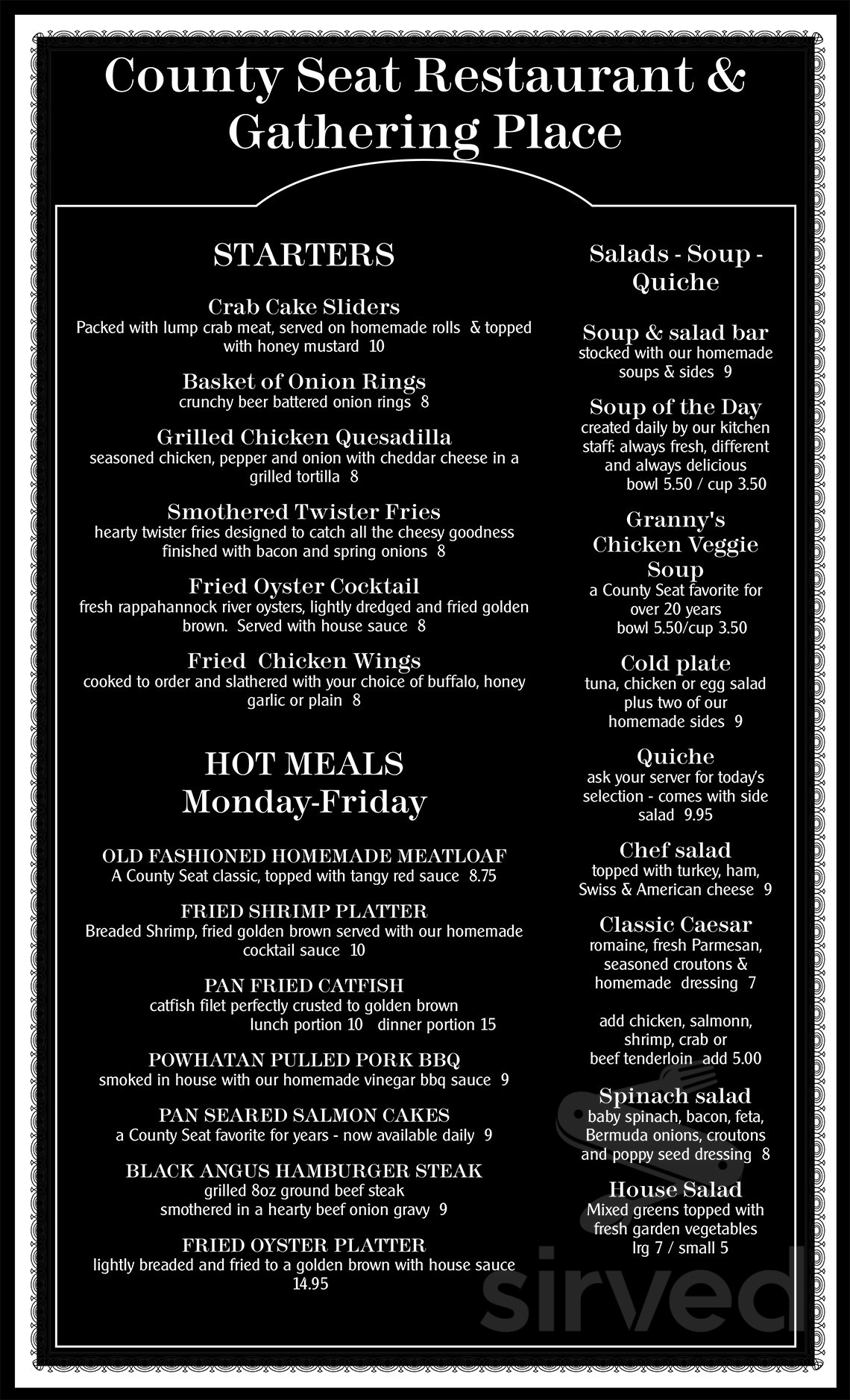 Menu for County Seat Restaurant & Gathering Place in Powhatan, VA | Sirved
