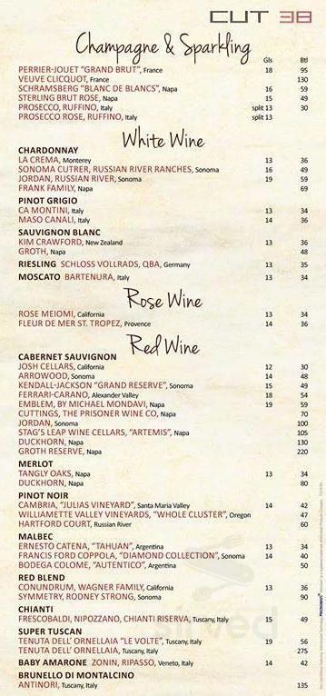 Cut 38 Steakhouse menu in Sunny Isles Beach, Florida, USA
