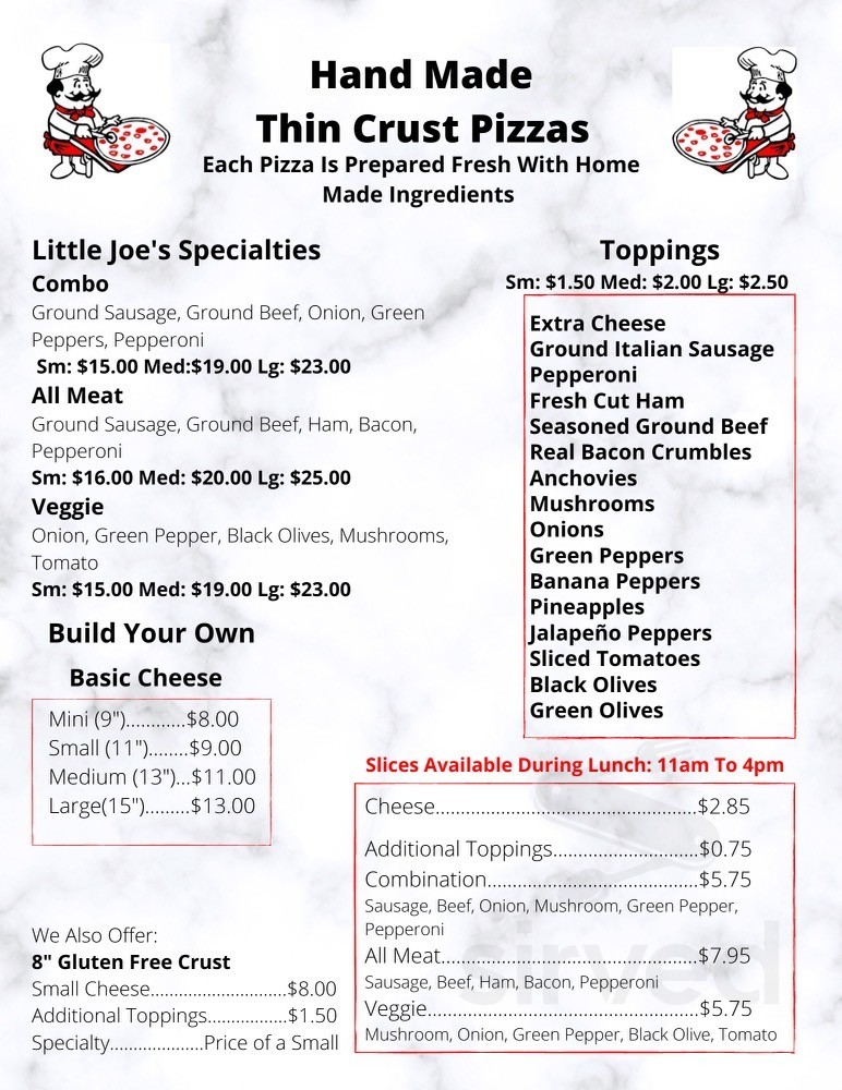 Little Joe's Pizza menu in Knoxville, Tennessee, USA
