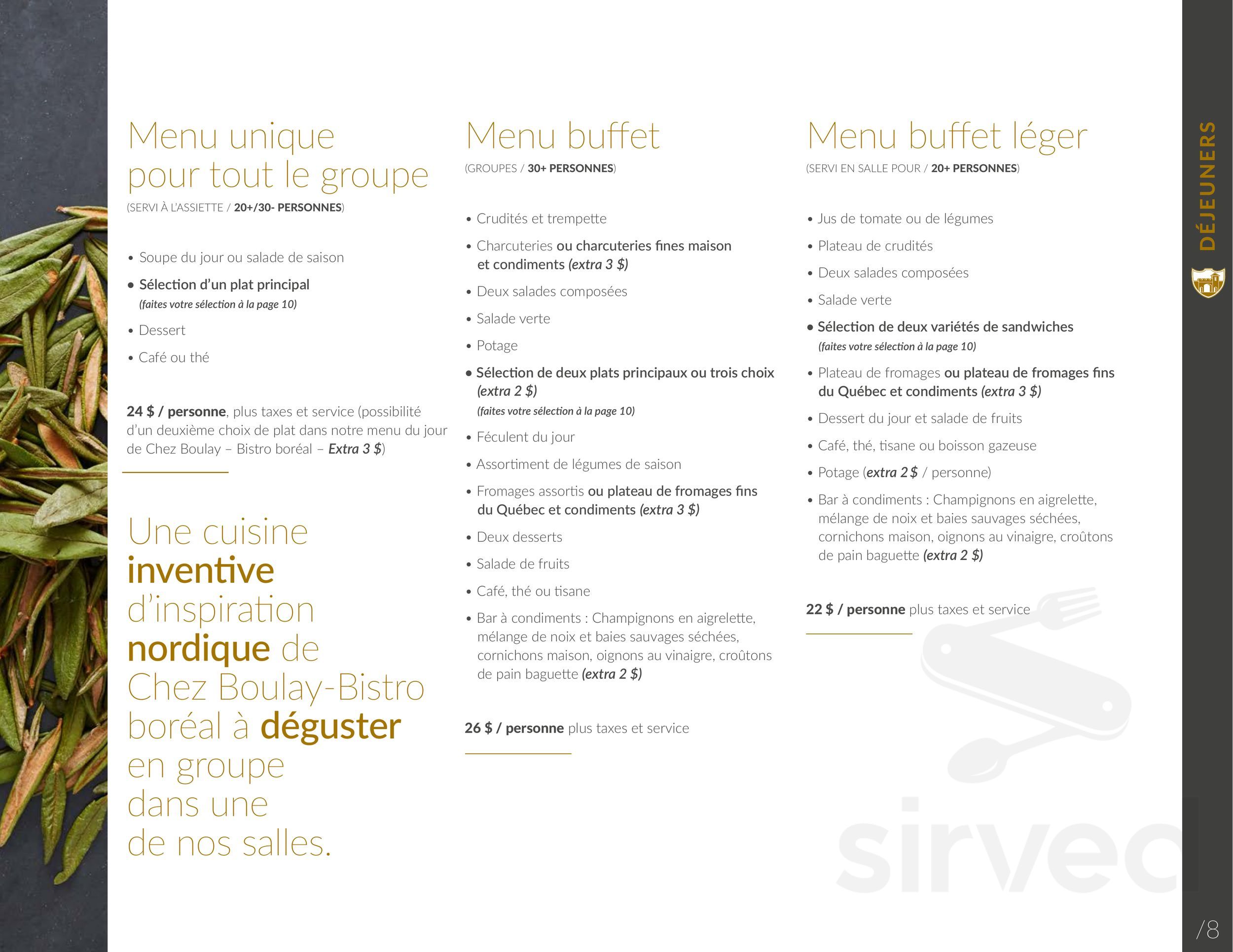 Chez Boulay menus in Québec, Quebec, Canada