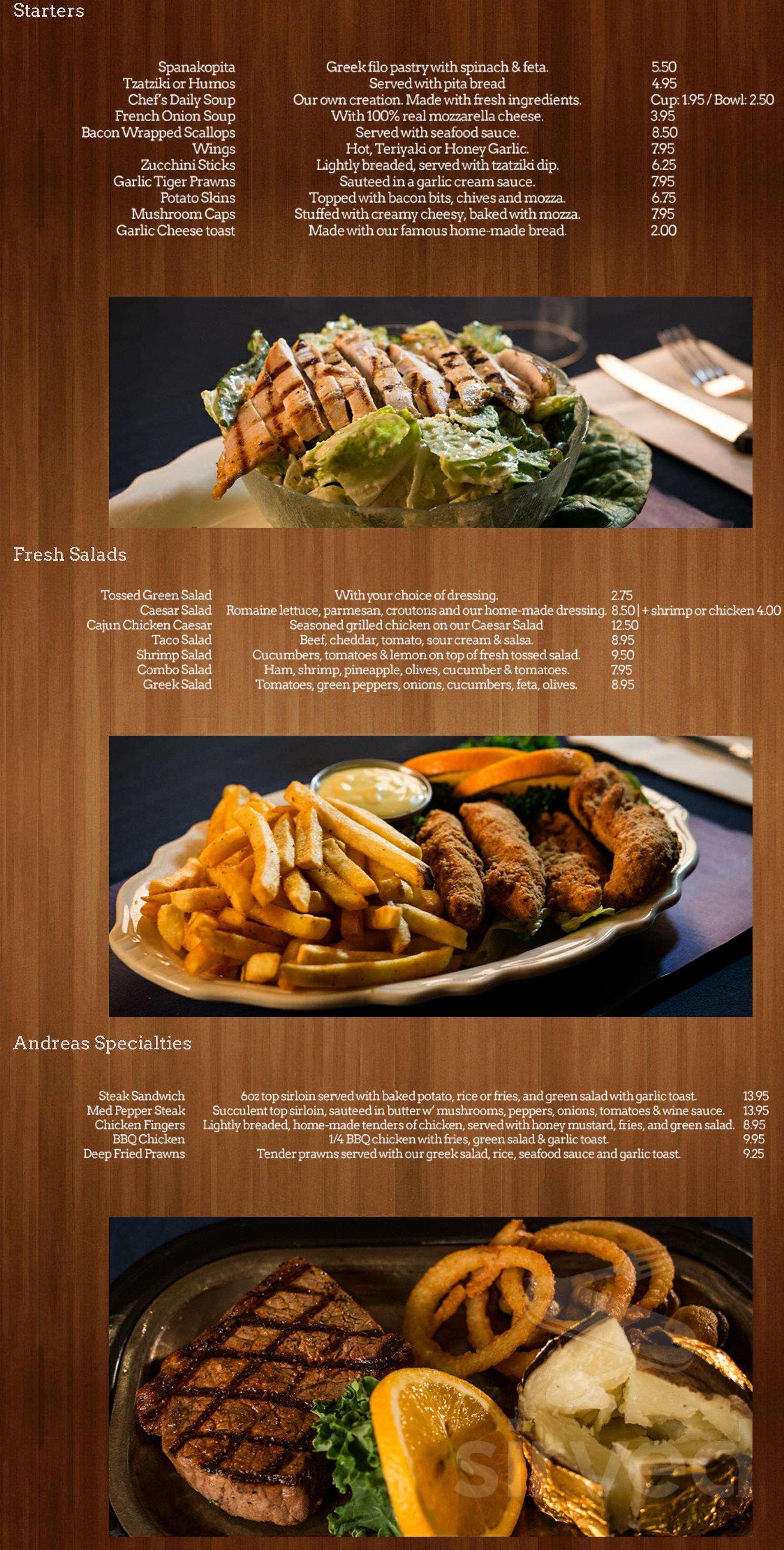 Andreas Restaurant menu in Langley, British Columbia, Canada