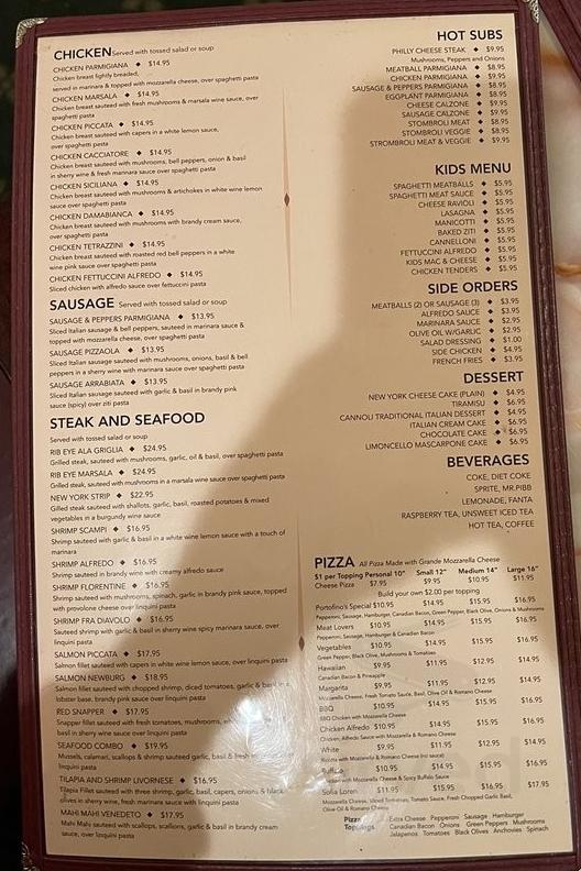 Portofino's Italian Restaurant & Pizza menu in Ankeny, Iowa, USA
