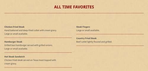 Beefmaster Steakhouse menu in Ballinger, Texas, USA