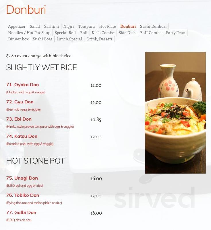Menu - Coquitlam BC's Hiraku Sushi | Sirved
