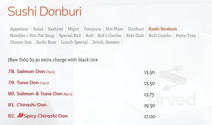 Menu - Coquitlam BC's Hiraku Sushi | Sirved