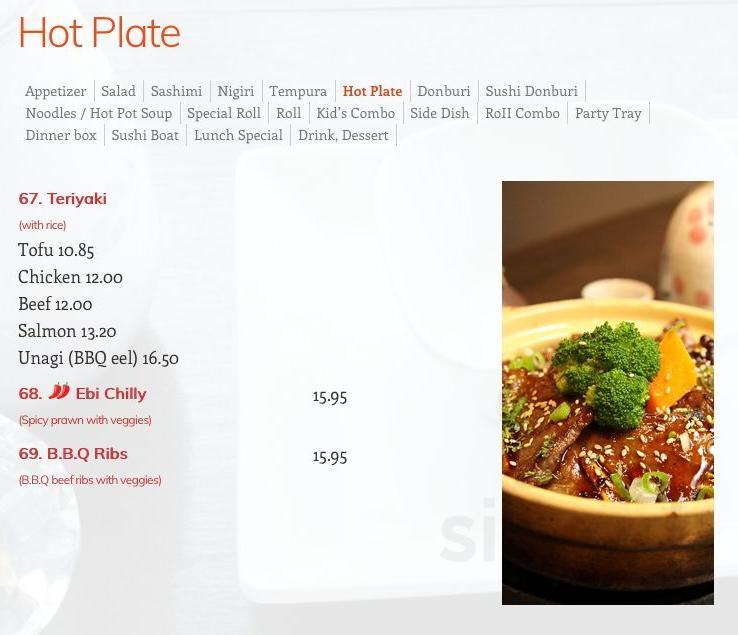 Menu - Coquitlam BC's Hiraku Sushi | Sirved