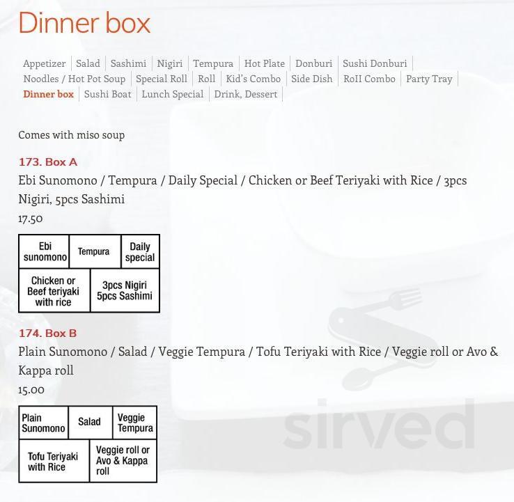 Menu - Coquitlam BC's Hiraku Sushi | Sirved