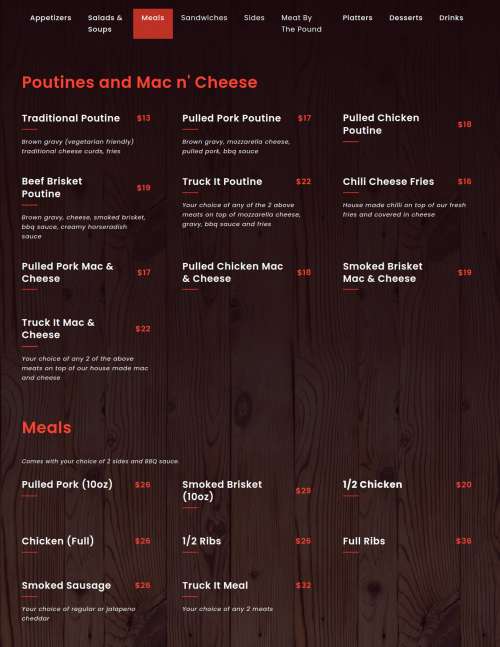 Truckin' Bbq menu in Port Moody, British Columbia, Canada