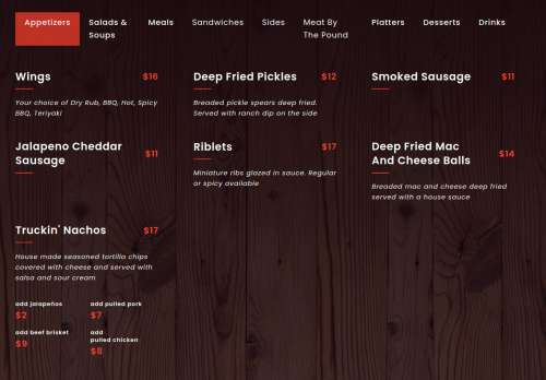 Truckin' Bbq menu in Port Moody, British Columbia, Canada