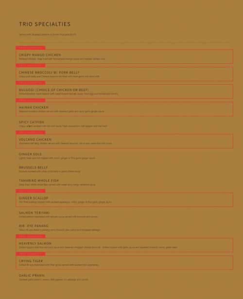 Thai by Trio menu in Los Angeles, California, USA