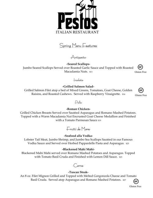 Pesto's Italian Restaurant menu in Valparaiso, Indiana, USA