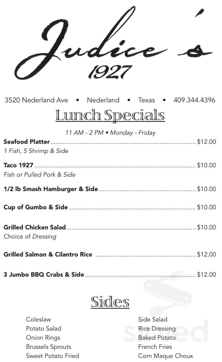 Judices 1927 menus in Nederland, Texas, United States