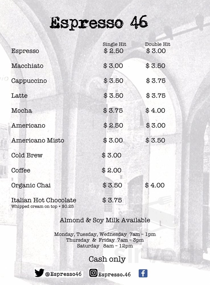 Menu for Espresso 46 in Halifax, NS | Sirved