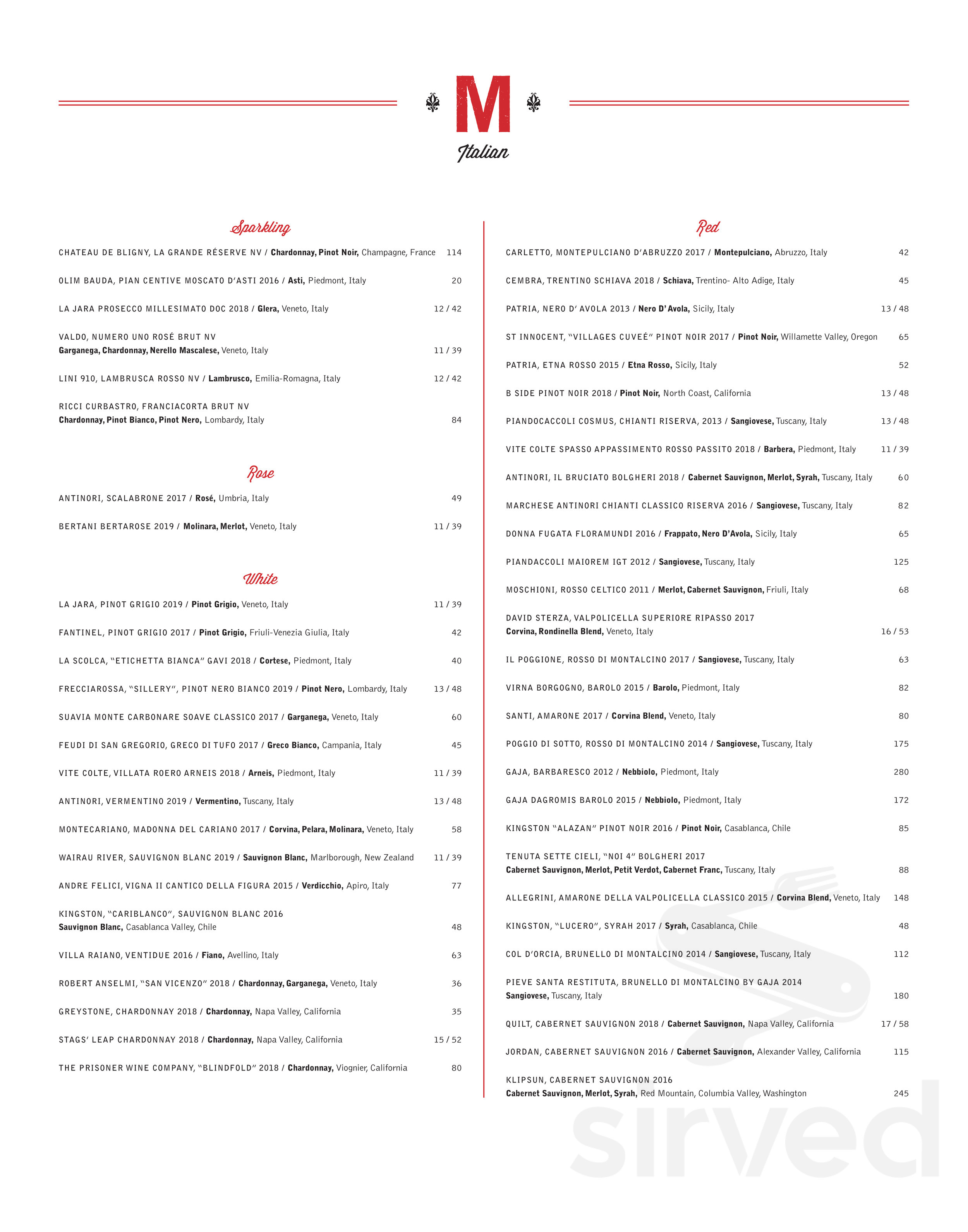 Mino's menu in Winnetka, Illinois, USA