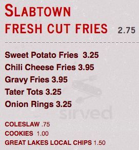 Slabtown Burgers menu in Traverse City, Michigan, USA
