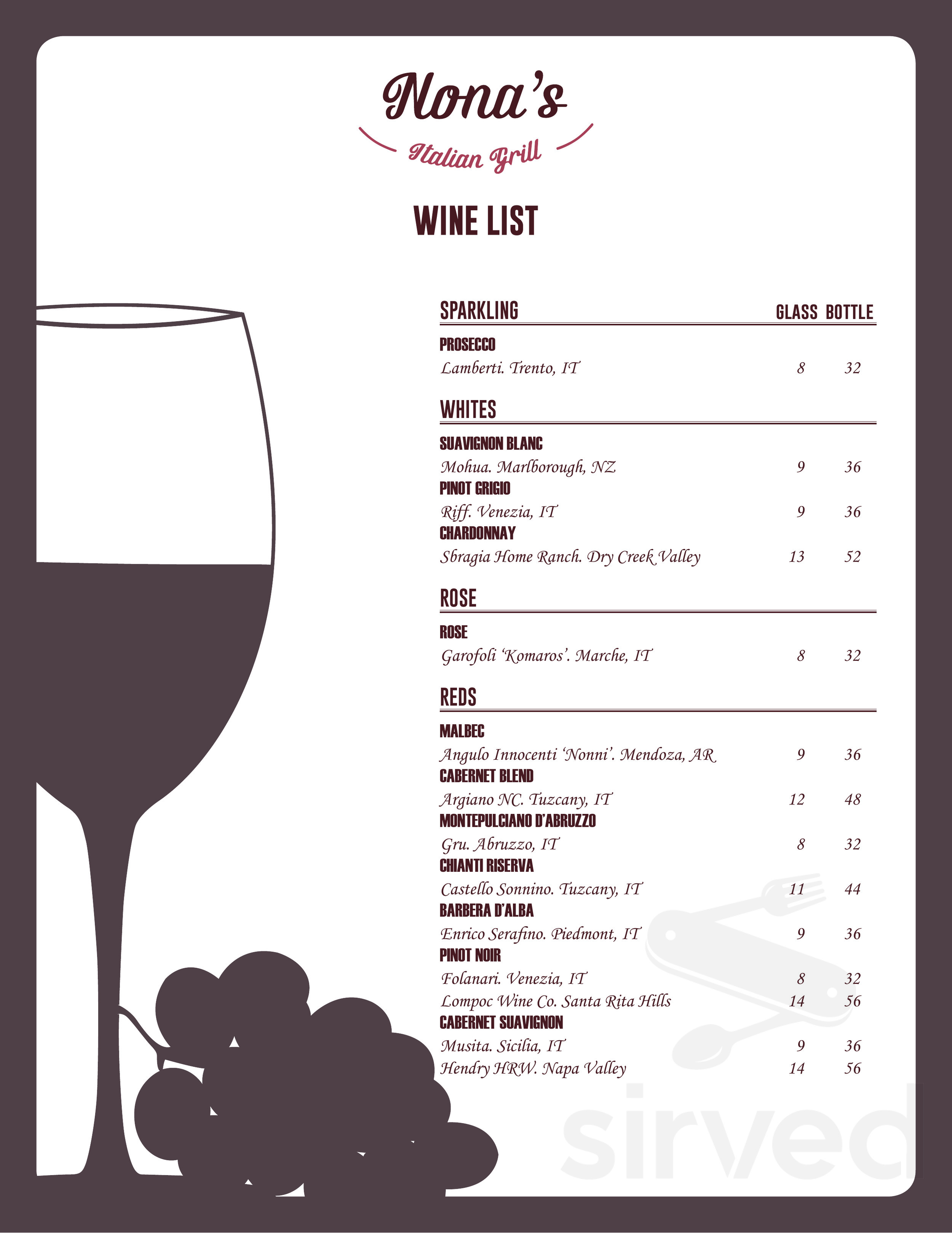 Nona's Italian Grill - The Woodlands menu in The Woodlands, Texas, USA