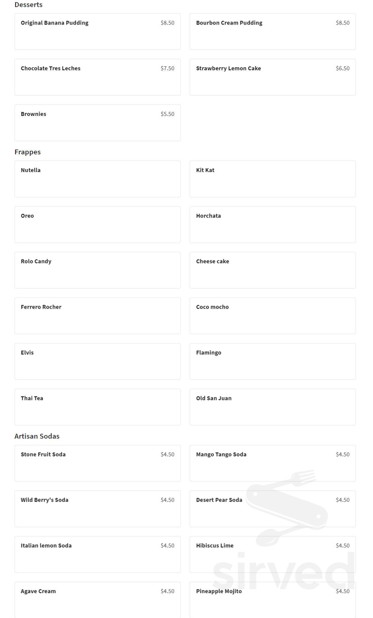 BEBO's Artisan Burgers + Frappes menu in Cincinnati, Ohio, USA