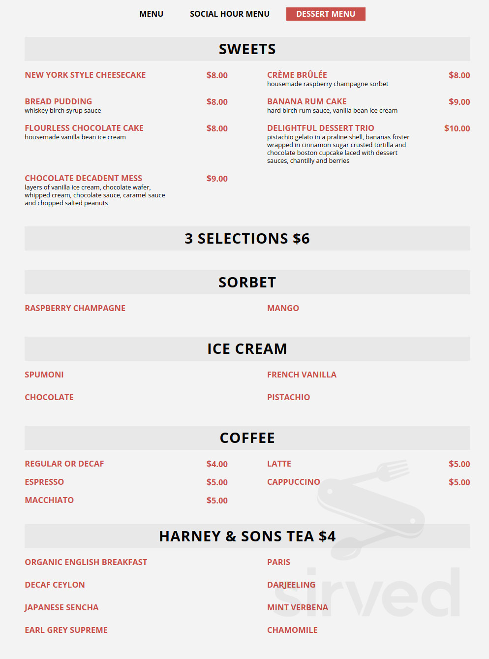 Alder & Birch menu in Las Vegas, Nevada, USA