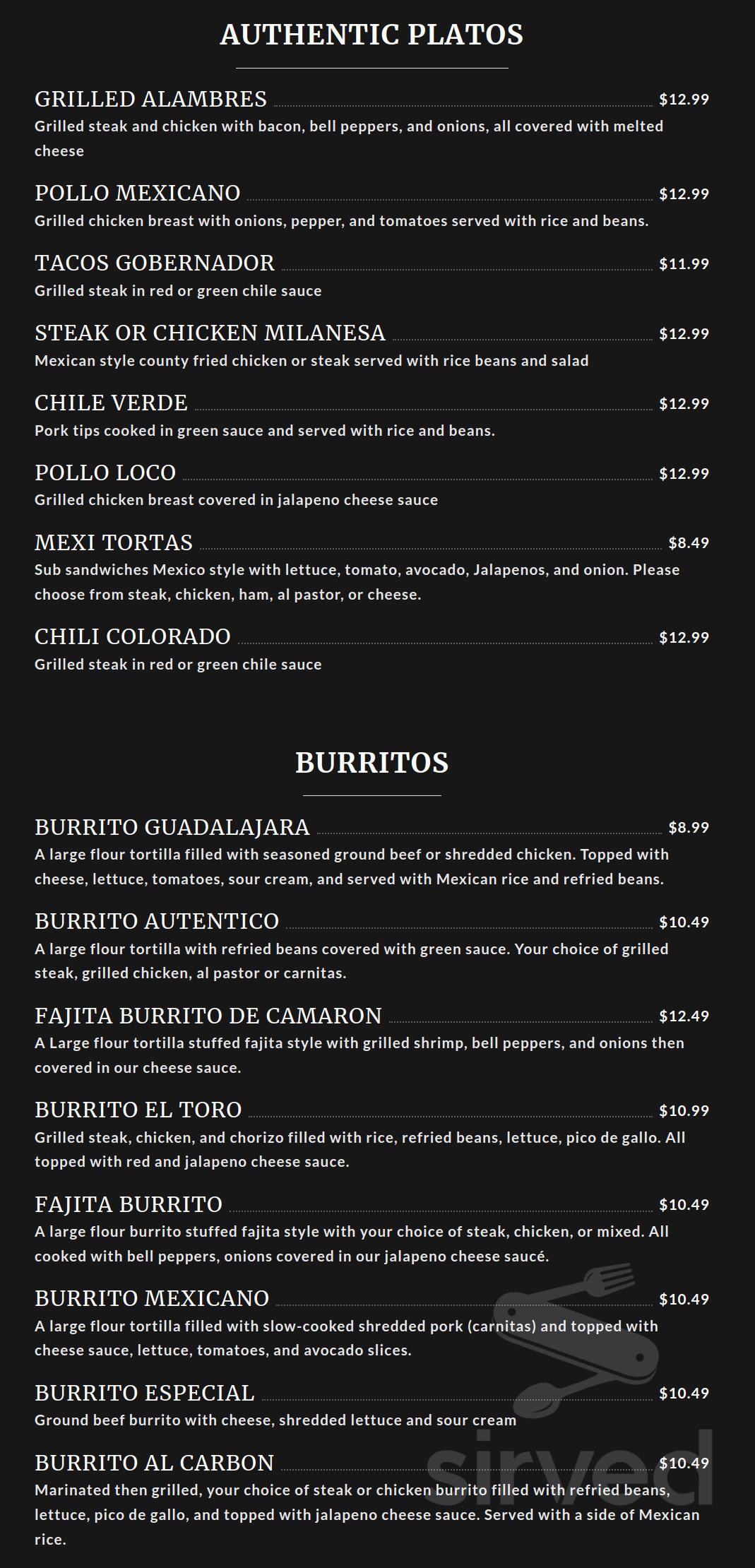 Menu for El Toro Mexican Restaurant in Murfreesboro, TN | Sirved