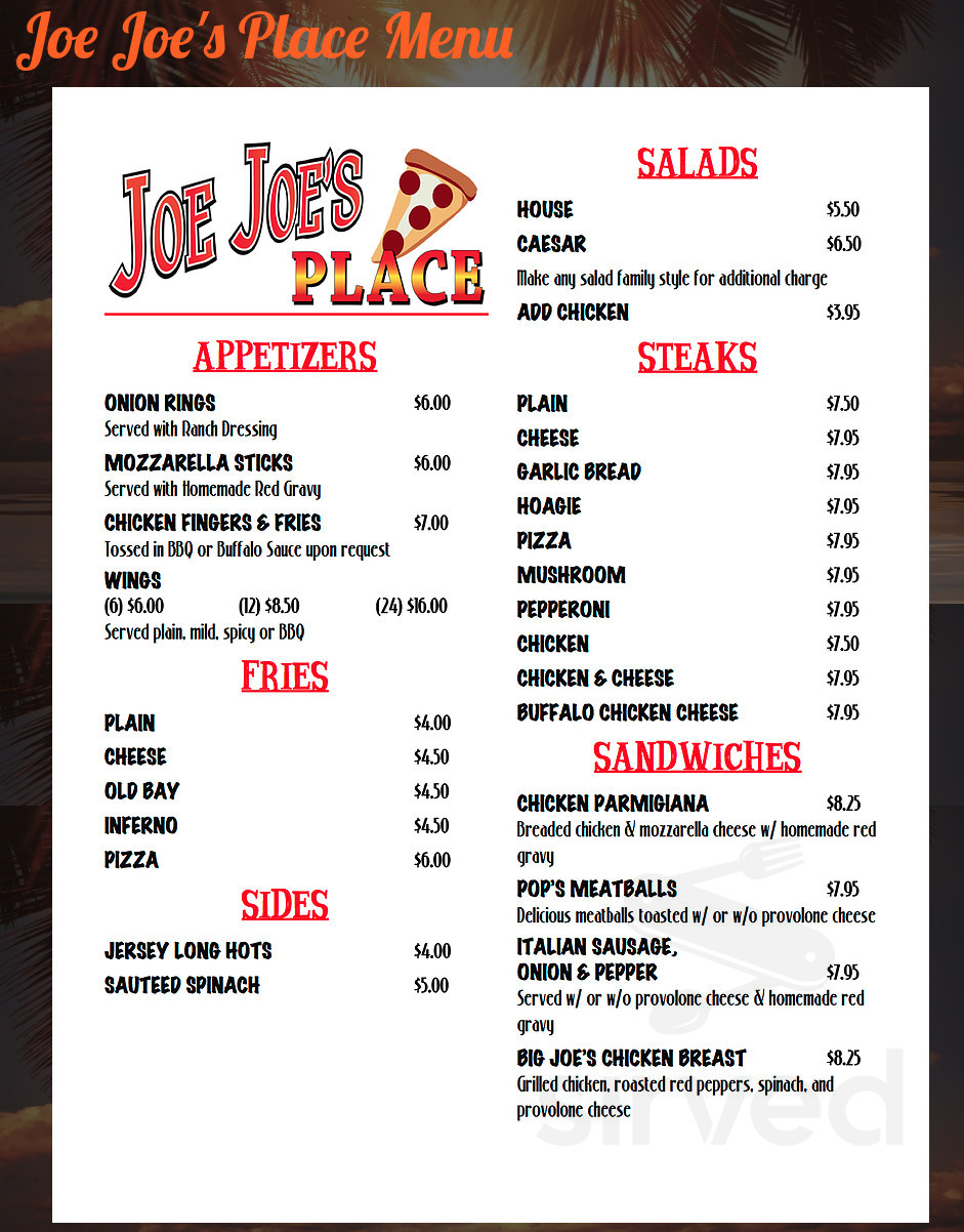 Menu - North Wildwood NJ's JoJo's Famous Pizza | Sirved