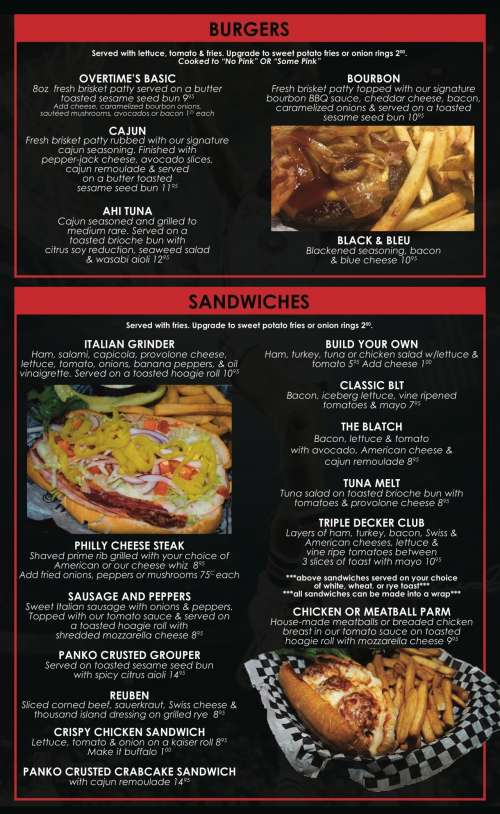 Overtime Pizzeria & Sports Pub menu in Cape Coral, Florida, USA