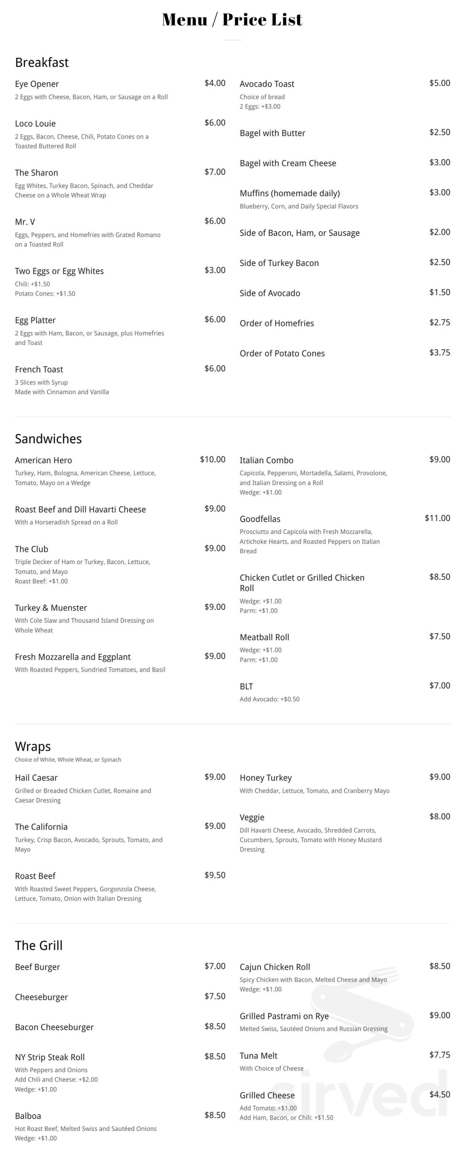 Castle View Deli menu in Greenwich, Connecticut, USA