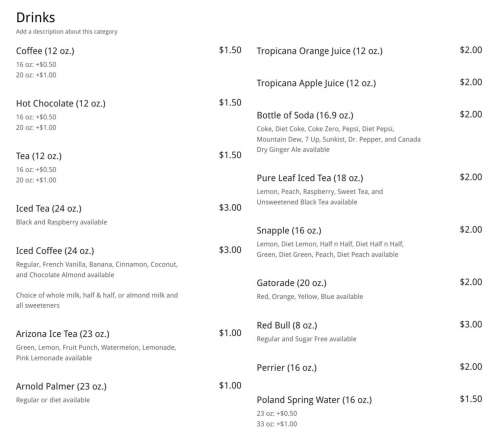 Castle View Deli menu in Greenwich, Connecticut, USA