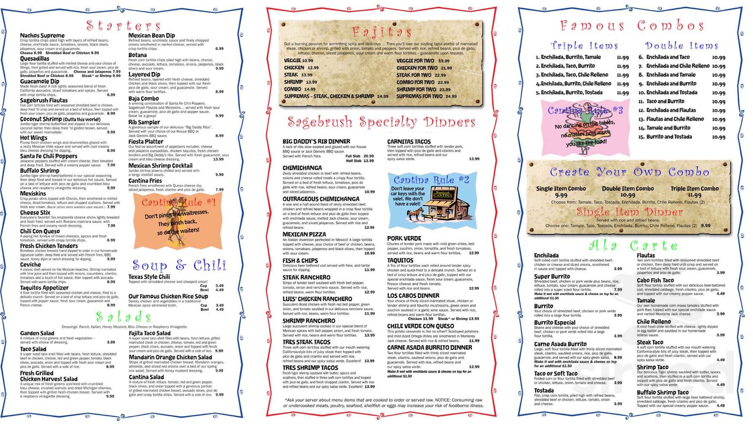 Menu for Sagebrush Cantina in Fenton, MI | Sirved