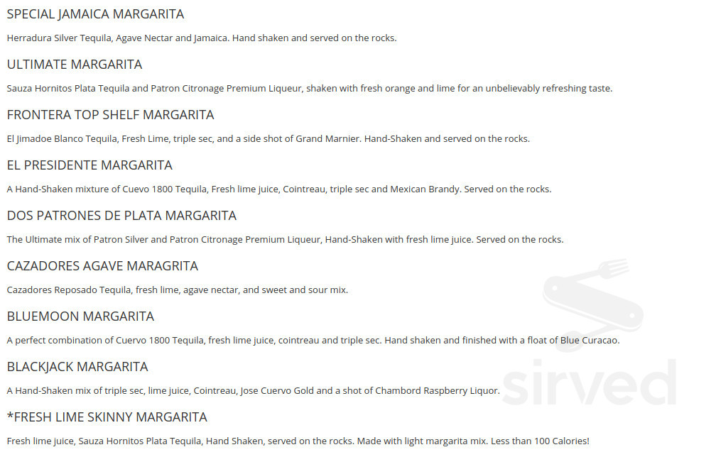 Frontera Grill Mexican Restaurant menu in Fairhaven, Massachusetts, USA