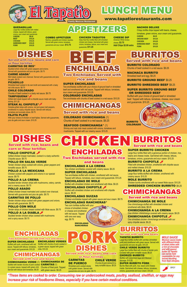El Tapatio Mexican Restaurant menus in Flagstaff, Arizona, United States