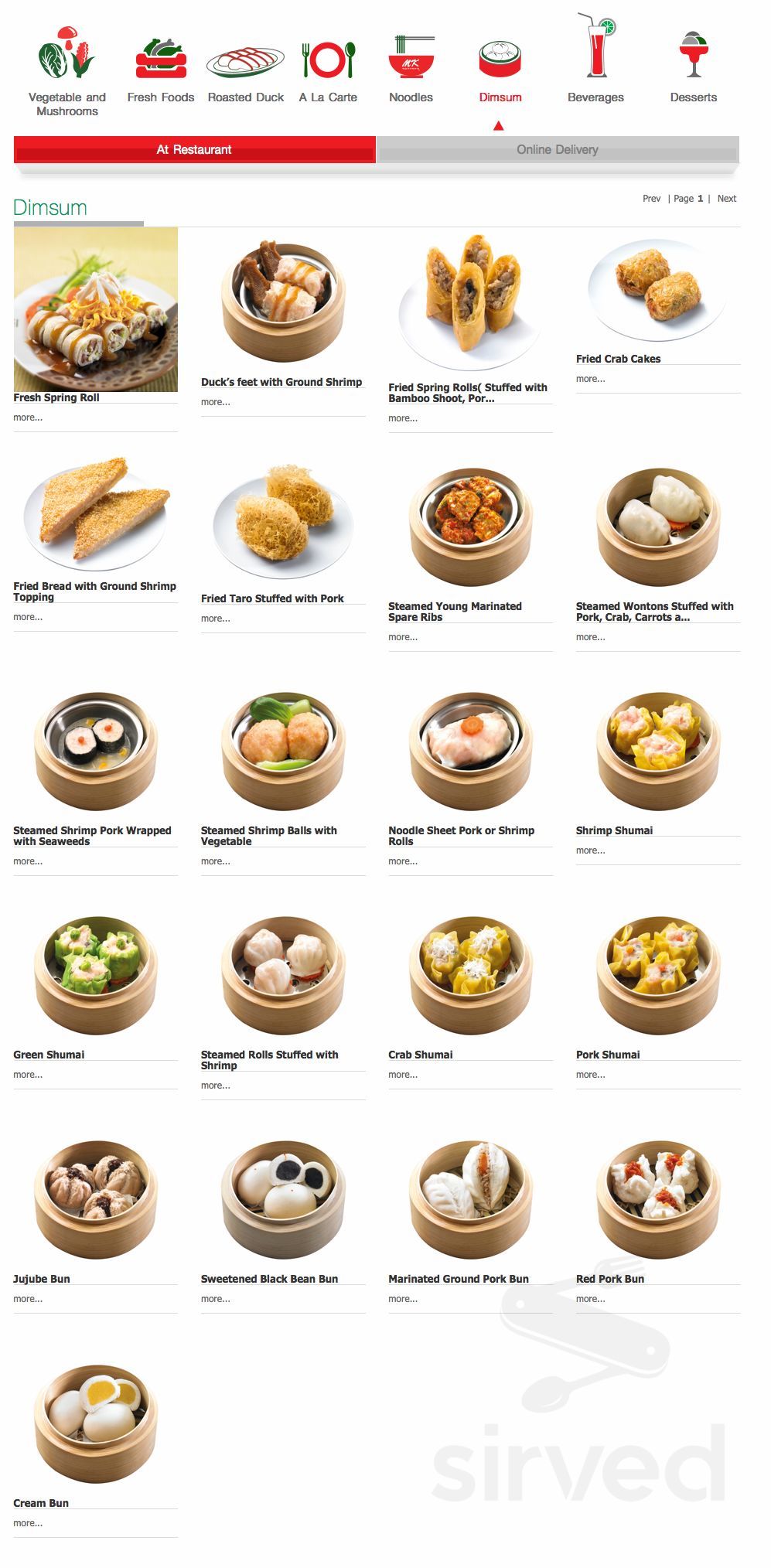 Menu - Calgary AB's MK Restaurant | Sirved
