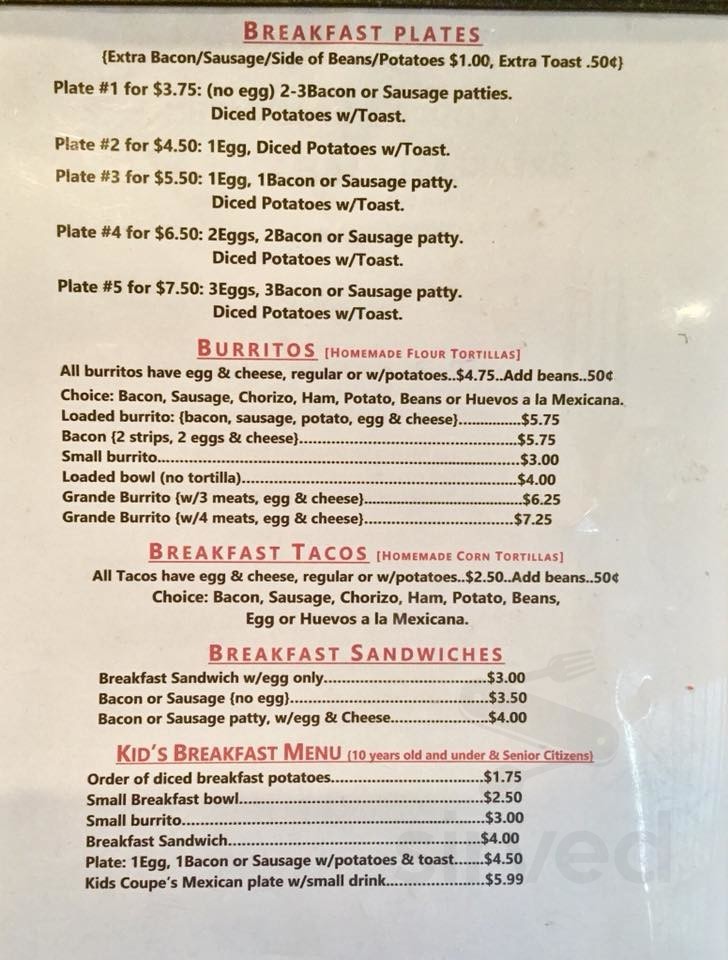 Menu - Van TX's Coupe's Cafe & Game Room | Sirved