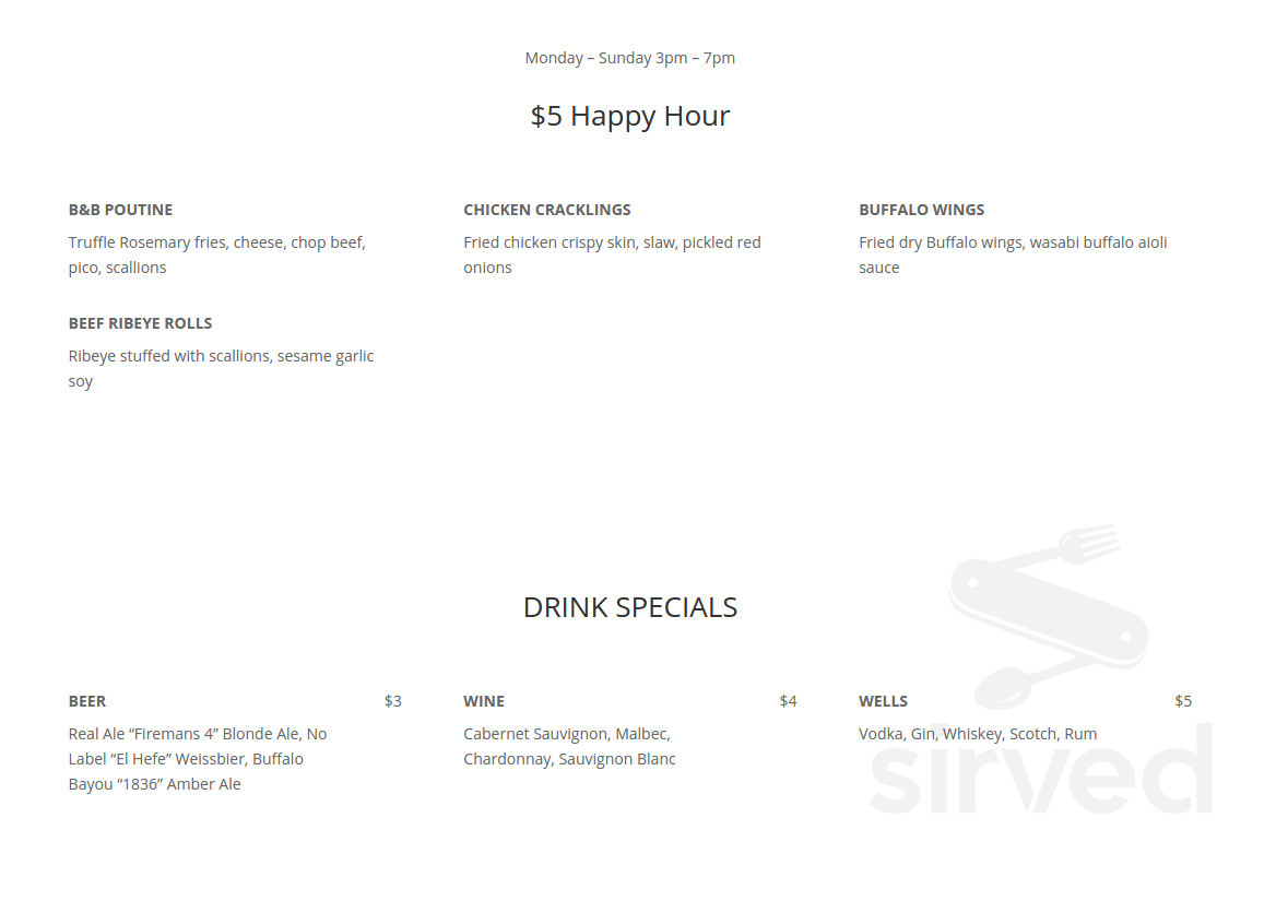 Bovine & Barley menu in Houston, Texas, USA