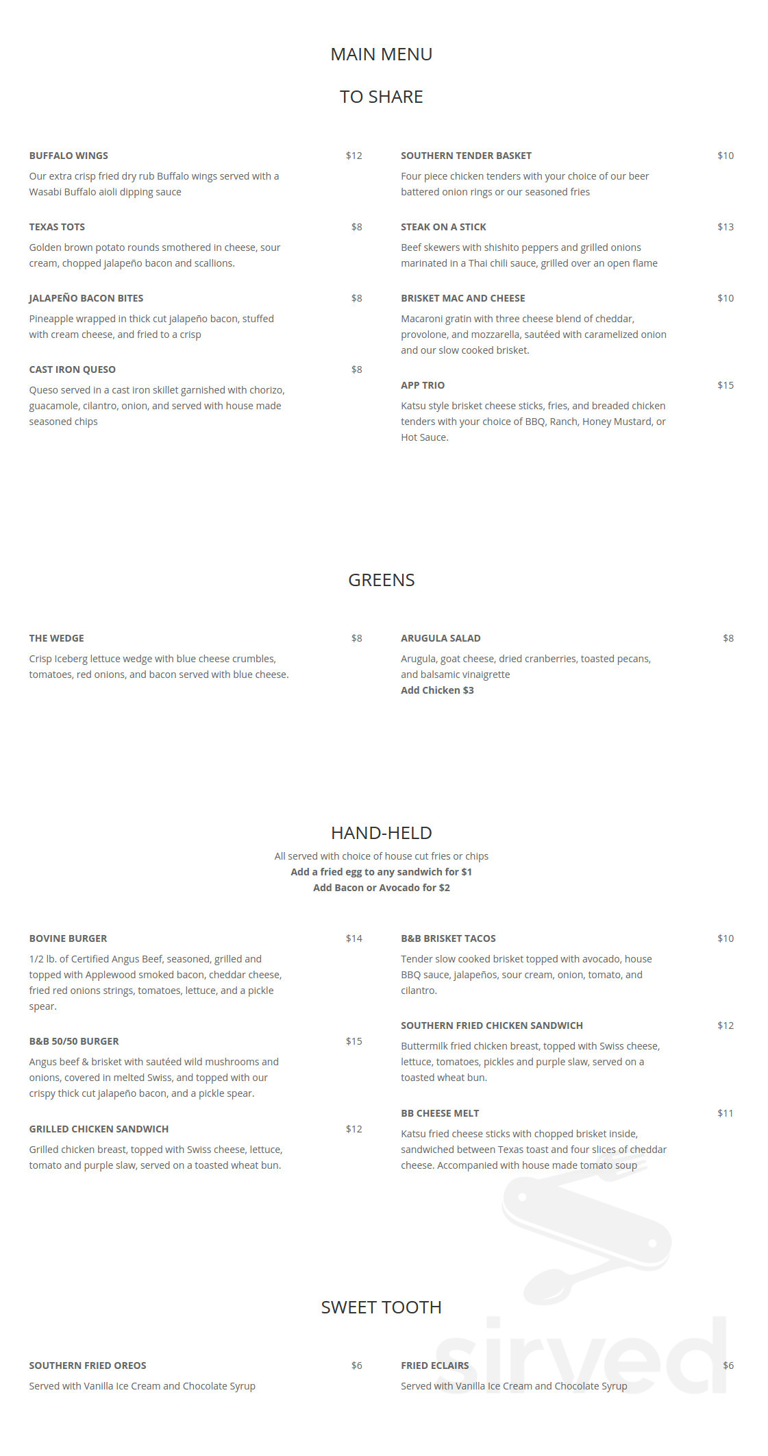 Bovine & Barley menu in Houston, Texas, USA