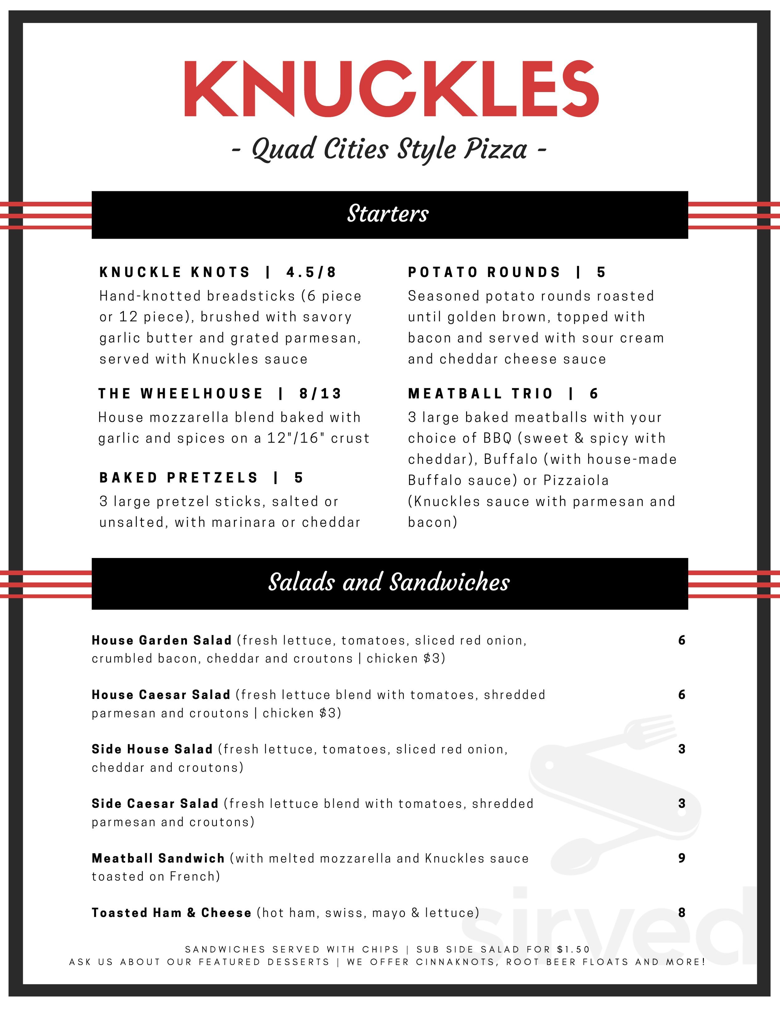 Knuckles Pizza & Sports Bar menu in Dunlap, Illinois, USA