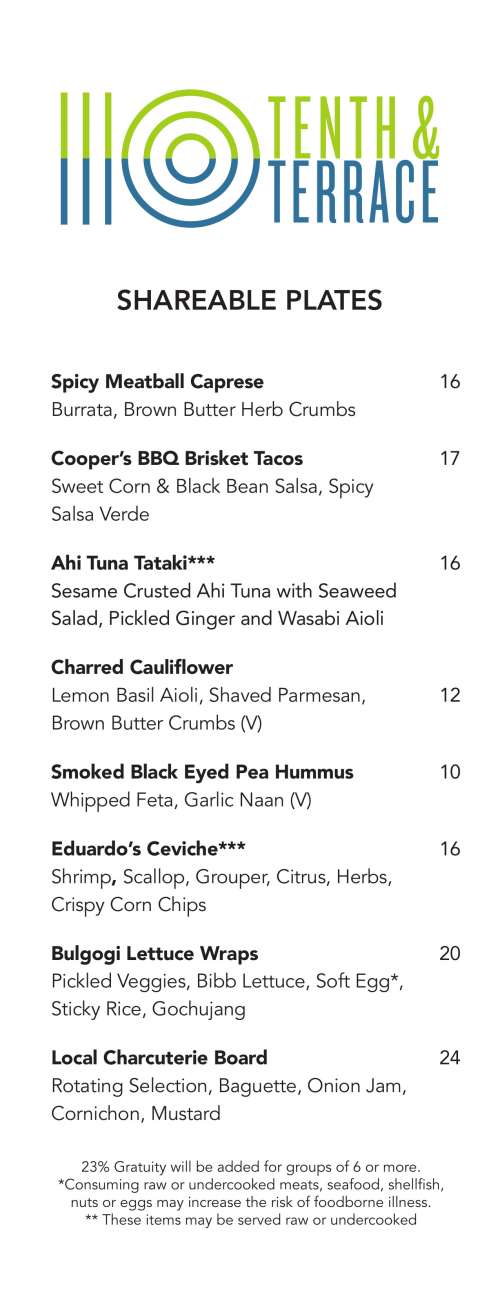 10th and Terrace menu in Raleigh, North Carolina, USA