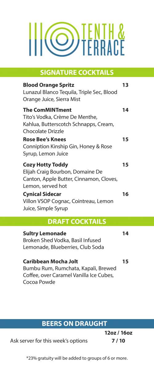 10th and Terrace menu in Raleigh, North Carolina, USA