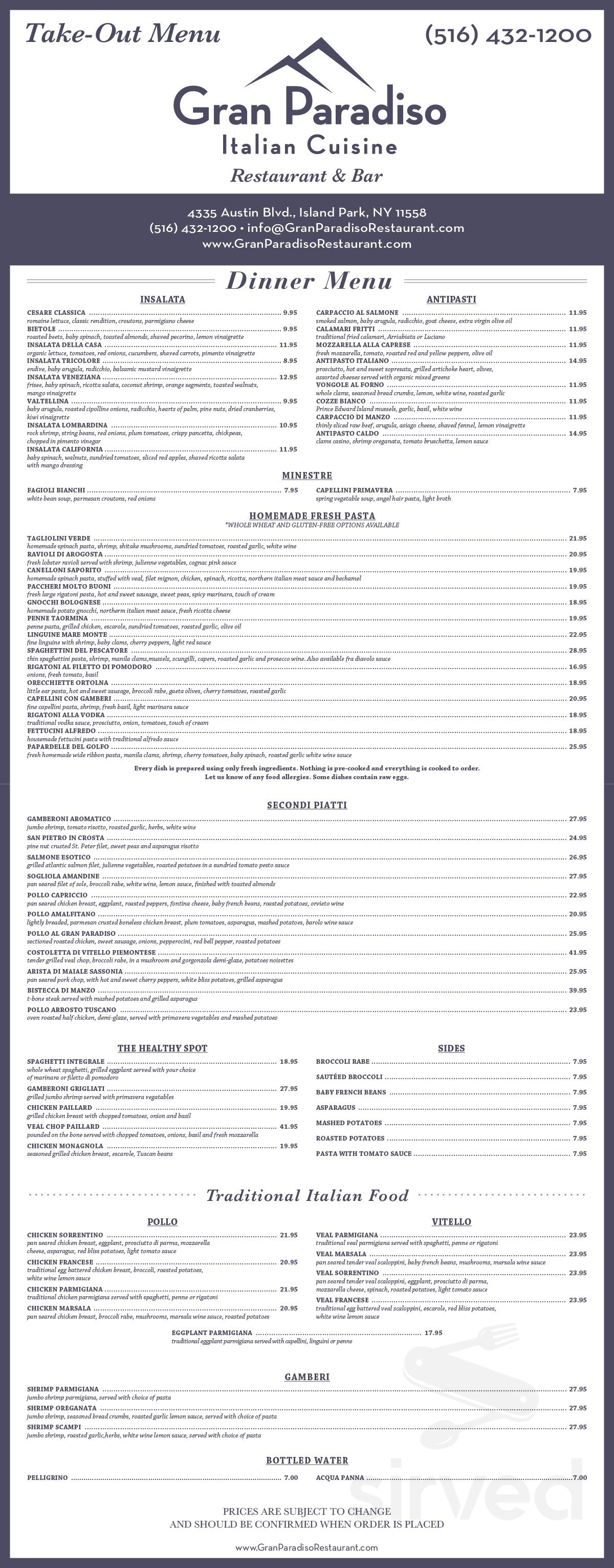 Gran Paradiso menu in Island Park, New York, USA