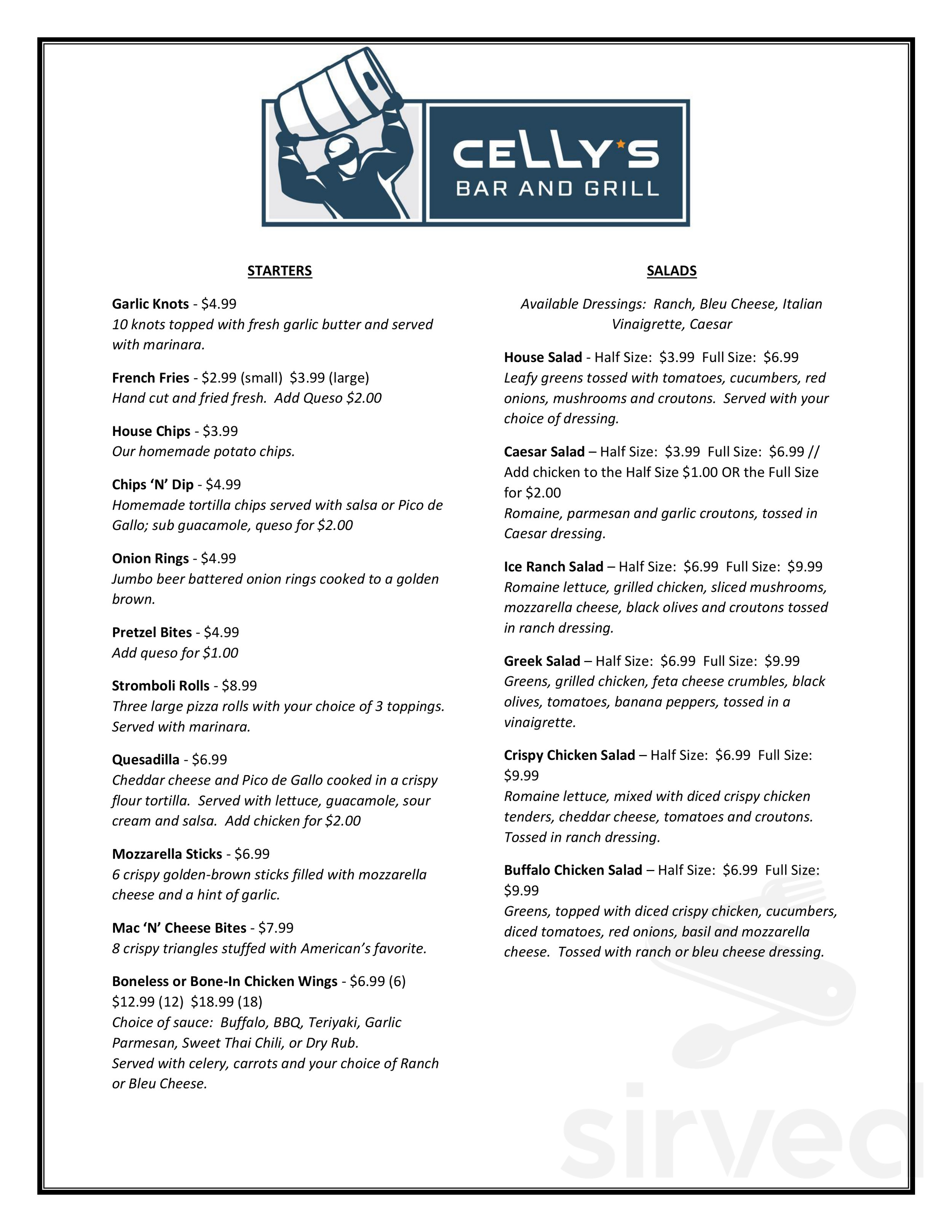Celly's Bar and Grill menus in Littleton, Colorado, United States