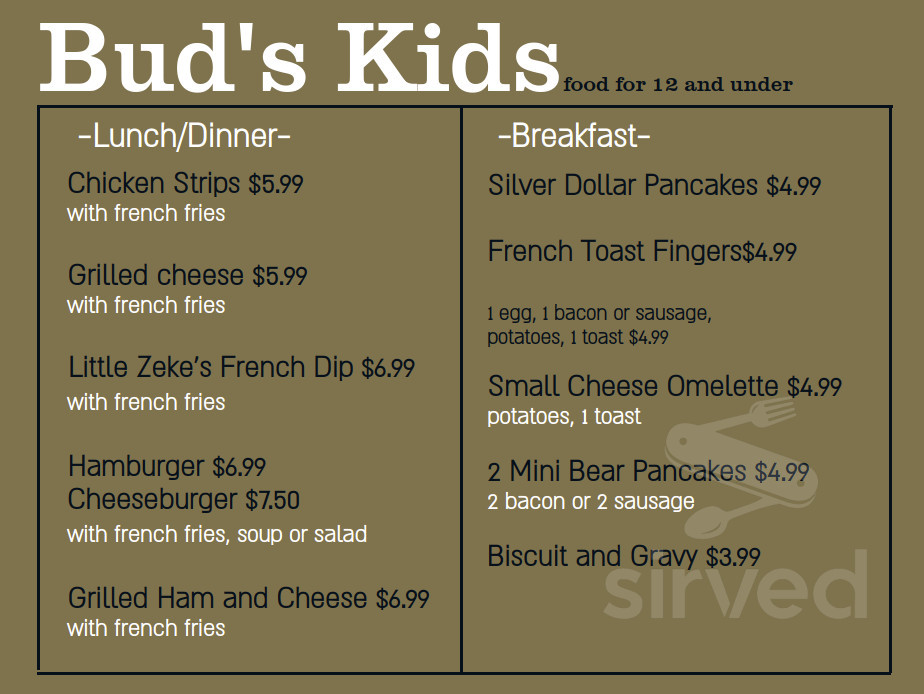 Bud's Pub & Grill menu in Dixon, California, USA