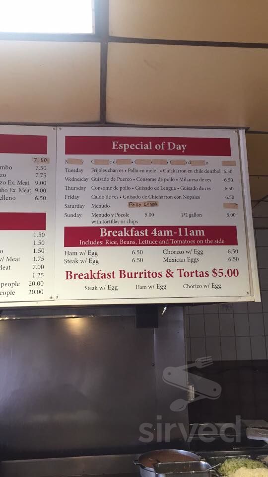 El Faro menu in Summit, Illinois, USA