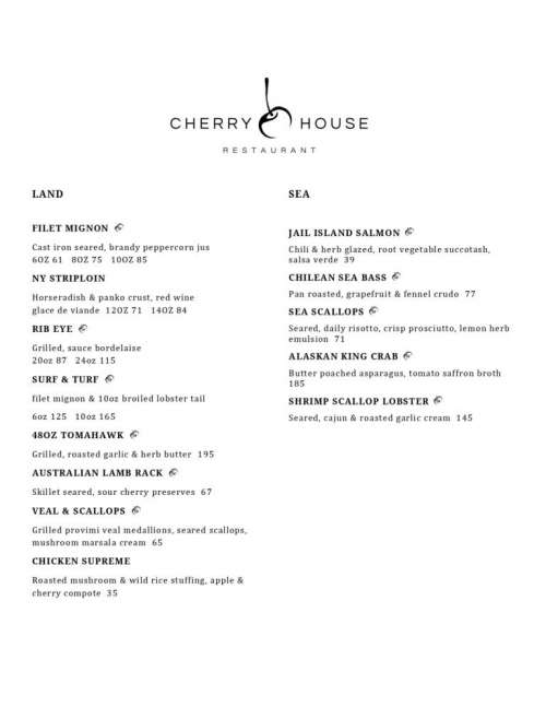 Cherry House Restaurant menu in Burlington, Ontario, Canada