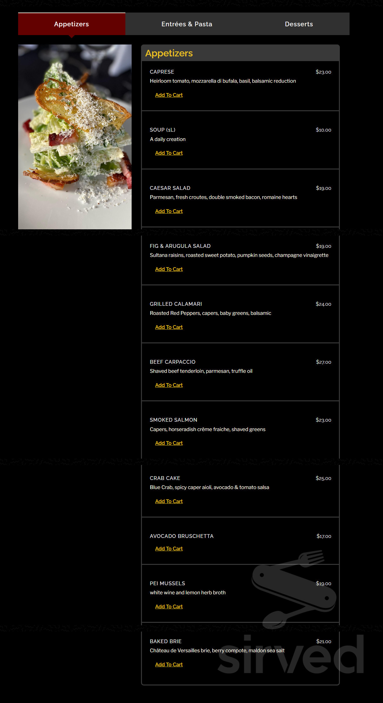 Cherry House Restaurant menu in Burlington, Ontario, Canada