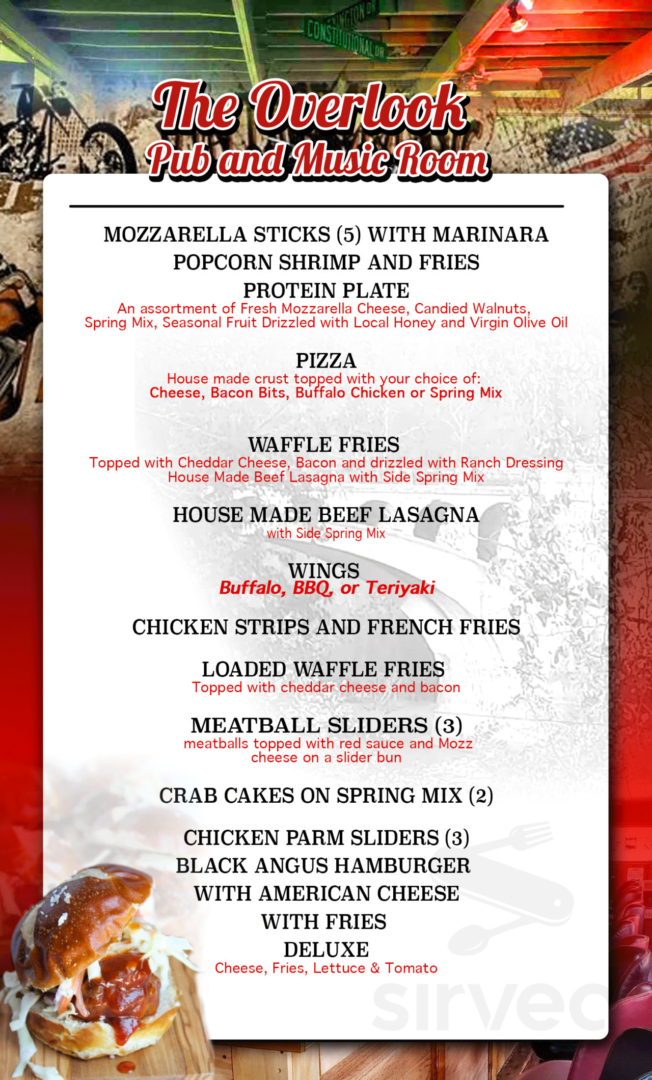 Overlook menu in Mt Bethel, Pennsylvania, USA