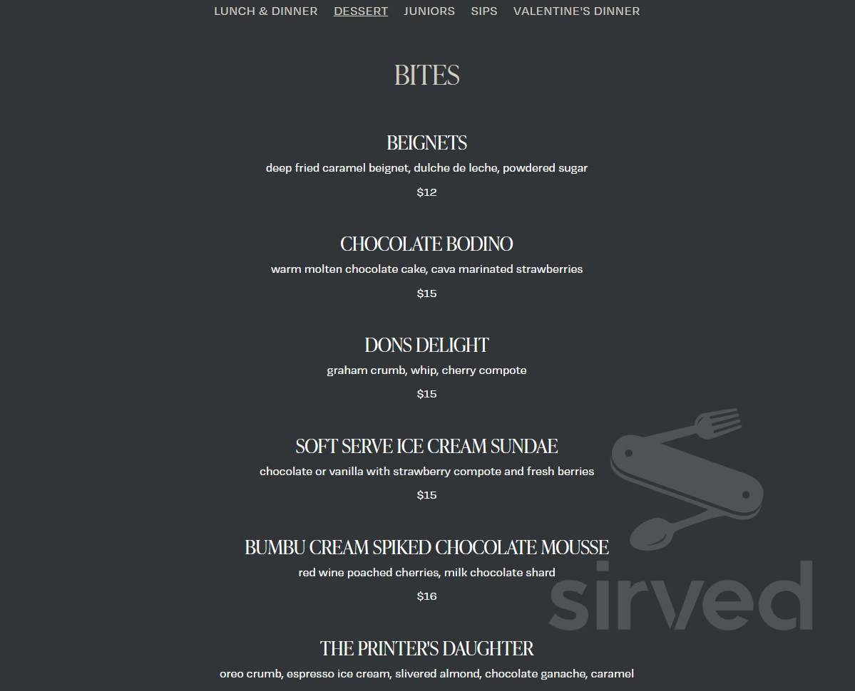 Menu for Sterlings Restaurant in Thornbury, ON | Sirved