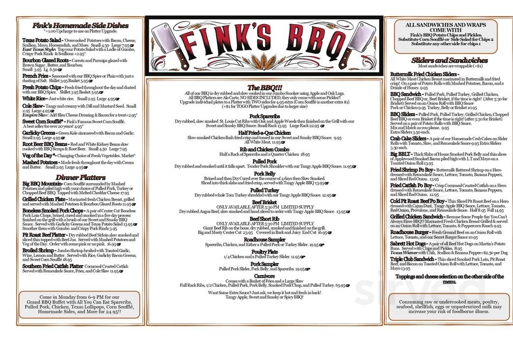 Fink's menu in Suffern, New York, USA