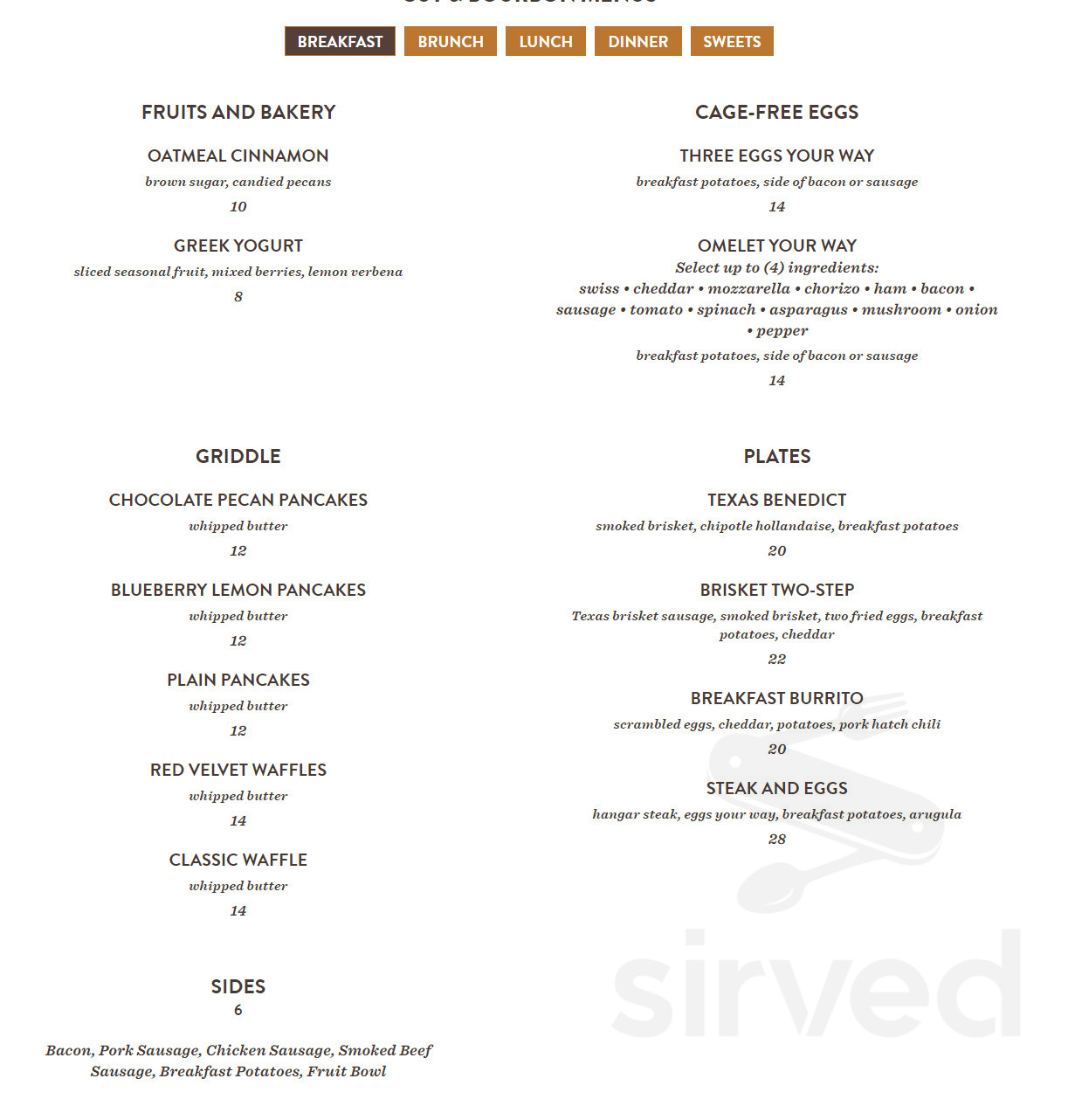 Cut & Bourbon menu in Arlington, Texas, USA