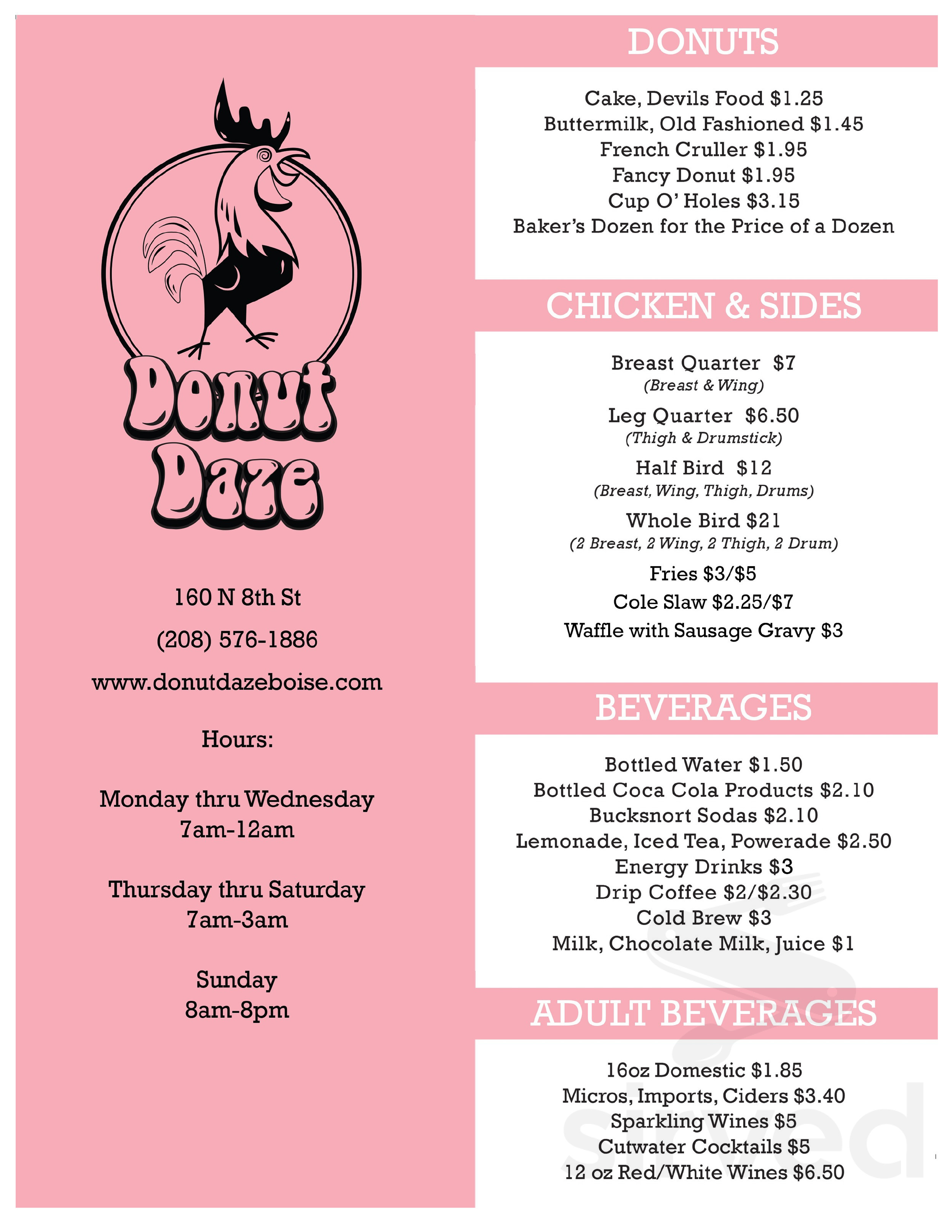 Menu - Boise ID's Donut Daze | Sirved